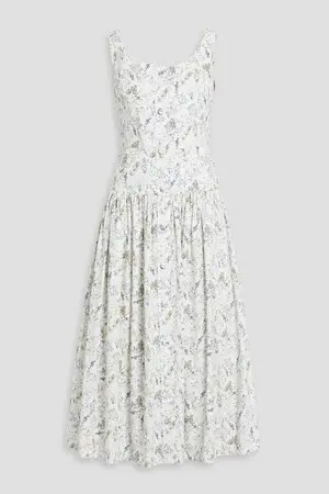 Adam Lippes Cassie Floralprint Cottonpoplin Midi Dress - Ivory