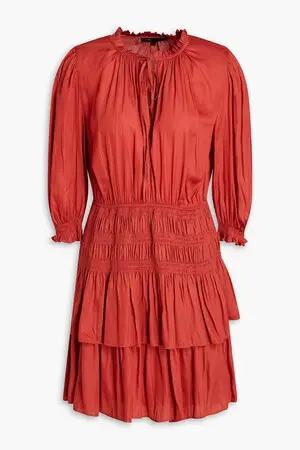 Maje Tiered Mousseline Mini Dress - Brick
