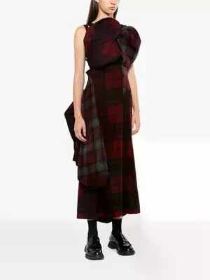 Yohji Yamamoto Plaid Draped Midi Dress
