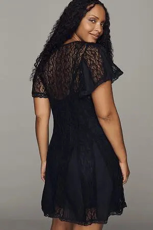 Anthropologie Lace Godet Mini Dress - Black