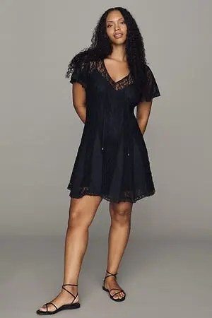 Anthropologie Lace Godet Mini Dress - Black