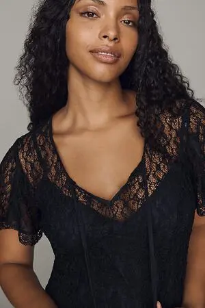 Anthropologie Lace Godet Mini Dress - Black