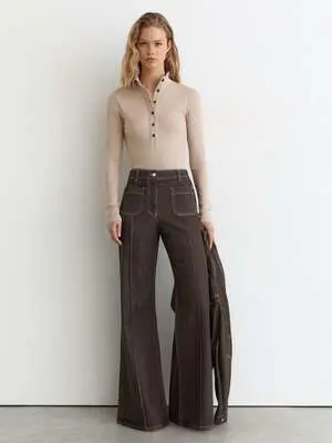 REISS Ida Cotton-stretch Funnel-neck Top - Neutral