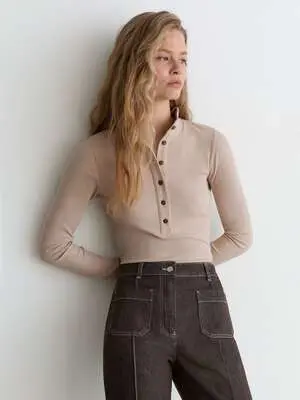 REISS Ida Cotton-stretch Funnel-neck Top - Neutral