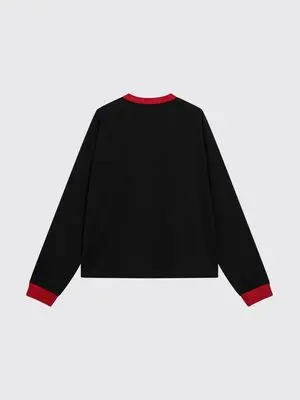 Versace Long-sleeved V-neck Cotton T-shirt With Contrast Trims