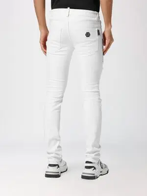 Philipp Plein Skinny-fit Distressed Cotton Denim Jeans - White