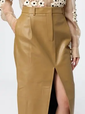 Khaite Mid-rise Leather Midi Pencil Skirt With Front Slit