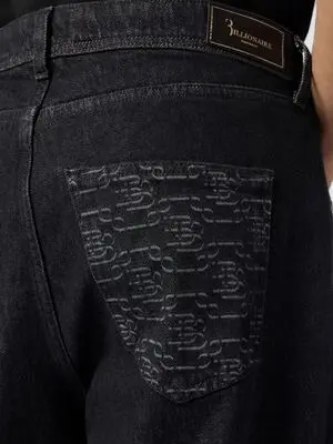 BILLIONAIRE Straight-fit Cotton Denim Jeans With Monogram Logo - Black