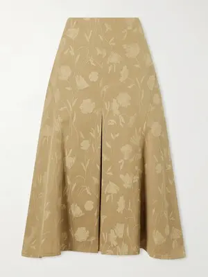 Erdem Floral Jacquard Cotton Midi Skirt - Brown