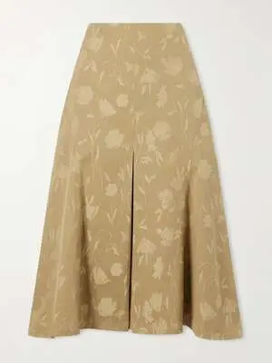 Erdem Floral-jacquard Cotton Midi Skirt - Camel