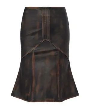 SHUSHU/TONG Distressed Leather A-line Midi Skirt