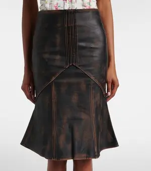 SHUSHU/TONG Distressed Leather A-line Midi Skirt