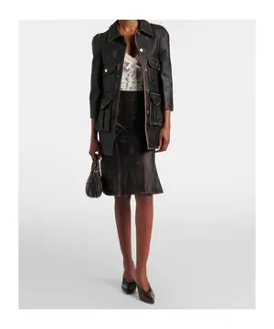 SHUSHU/TONG Distressed Leather A-line Midi Skirt