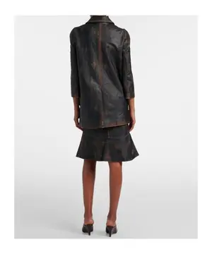 SHUSHU/TONG Distressed Leather A-line Midi Skirt