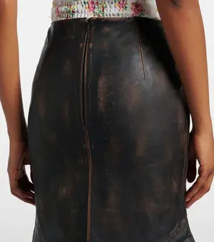 SHUSHU/TONG Distressed Leather A-line Midi Skirt