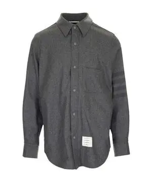 Thom Browne Flannel Tonal 4-bar Buttoned Shirt Jacket - Medium Grey