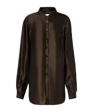 Khaite Auryn Oversized Satin Shirt - Brown
