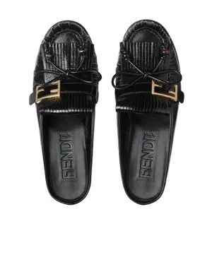 Fendi O'lock Fringed Mules - Black
