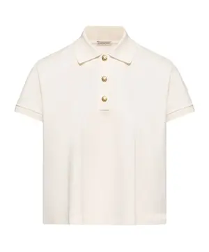 Moncler Grosgrain Logo Cotton Polo Shirt - White