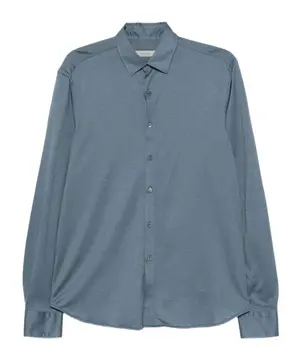 Canali Long-sleeve Cotton-blend Shirt - Blue