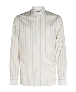 Canali Striped Band-collar Shirt