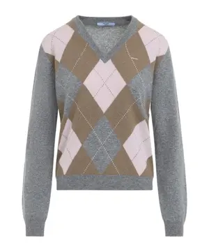 Prada V-neck Long-sleeved Knit Top - Gray