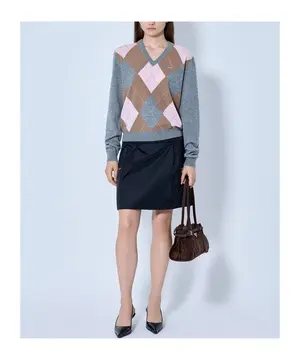 Prada Argyle Cashmere V-neck Sweater - No