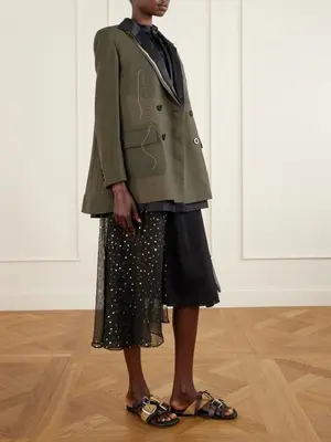Sacai Belted Polka-dot Chiffon And Satin Midi Dress