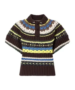 Sacai Striped Polo Collar Sweater - Black