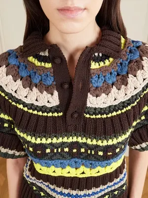 Sacai Striped Polo Collar Sweater