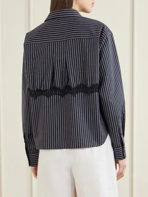 Sacai Striped Cotton-blend Shirt With Lace Trim