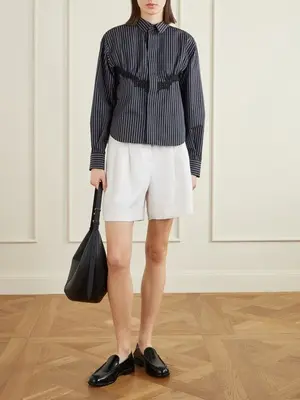 Sacai Striped Cotton-blend Shirt With Lace Trim