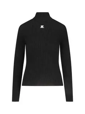 COURREGES Ribbed Knit Turtleneck Sweater With Logo Detail - Black