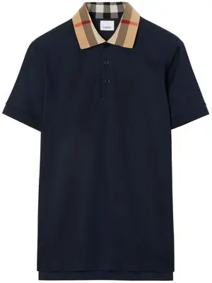 Burberry Classic Polo Shirt With Check Collar Short Sleeve - Navy