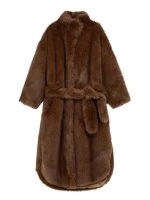 THE FRANKIE SHOP Ravello Faux Fur Robe Coat - Brown