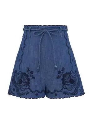 Zimmermann High-waisted Embroidered Mini Shorts - Blu
