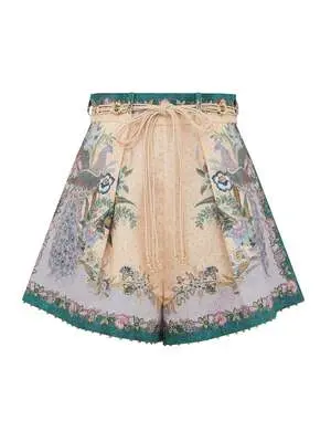 Zimmermann Belted Printed Linen Shorts - Multicolor