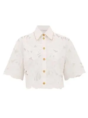 Zimmermann Tailored Fit Button-up Shirt With Geometric Cut-outs - Bianco