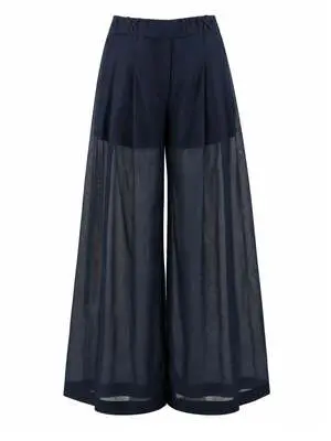 SEMICOUTURE Wide Leg Trousers With Sheer Overlay - Blue