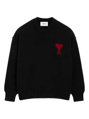 AMI Paris Wool De Coeur Crewneck Sweater - Black