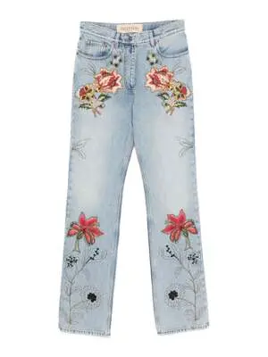 VALENTINO VALENTINO Floral Embroidered Straight Leg Jeans