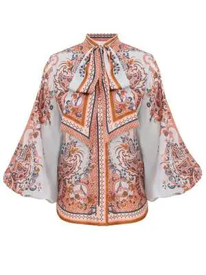 Zimmermann Printed Silk Blouse With Bow Detail - Multicolor