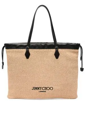 JIMMY CHOO Woven Tote Bag With Drawstring Closure - Beige