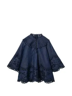 Zimmermann Stand Collar Embroidered Cotton Shirt - Blu