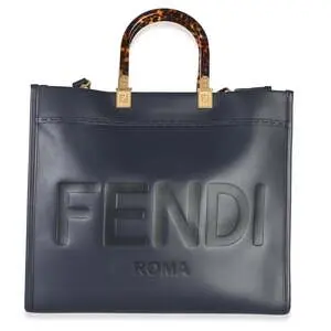 Fendi Navy Vitello King Embossed Sunshine Shopper Tote - Blue