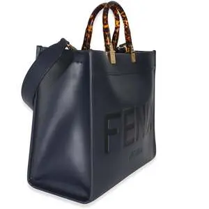 Fendi Navy Vitello King Embossed Sunshine Shopper Tote - Blue