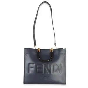 Fendi Navy Vitello King Embossed Sunshine Shopper Tote - Blue
