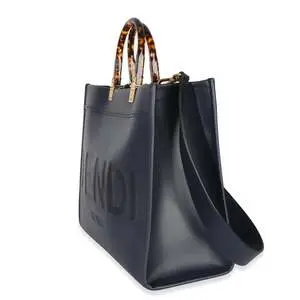 Fendi Navy Vitello King Embossed Sunshine Shopper Tote - Blue