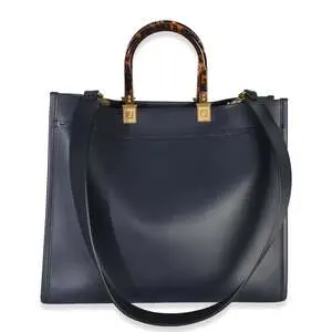 Fendi Navy Vitello King Embossed Sunshine Shopper Tote - Blue