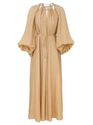 Zimmermann Silk Maxi Dress With Billow Sleeves And Embellished Neckline